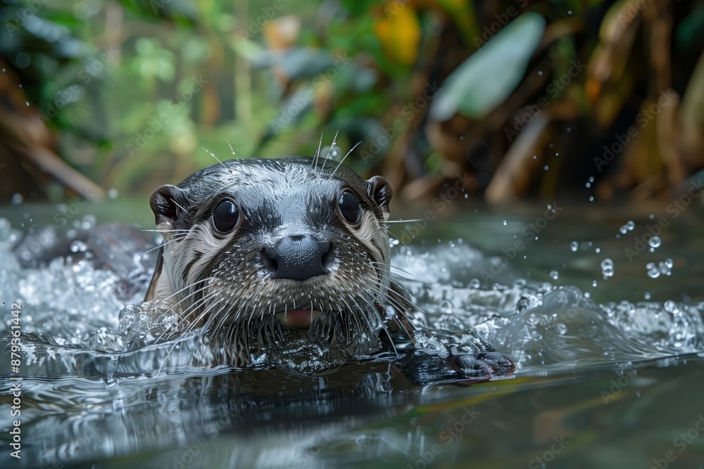 Giant Otter in the Amazon- A giant otter swims playfully through the ...