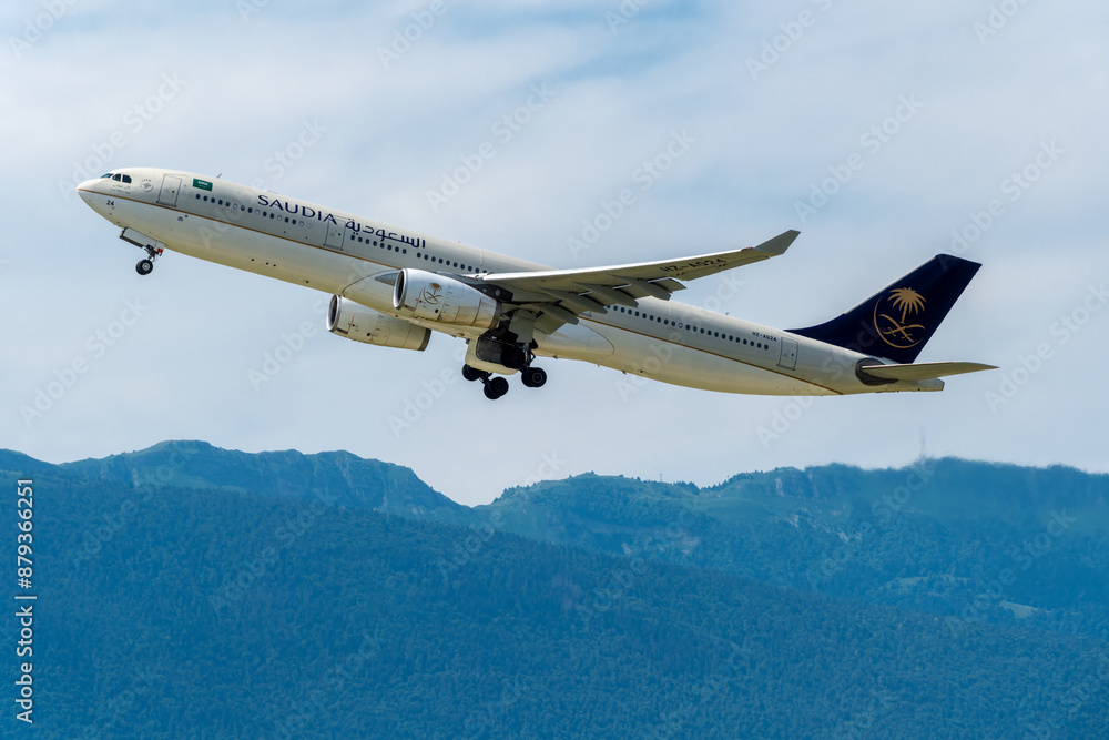 Geneva, Switzerland - July 10, 2024: sign and logo on an Airbus A330 ...