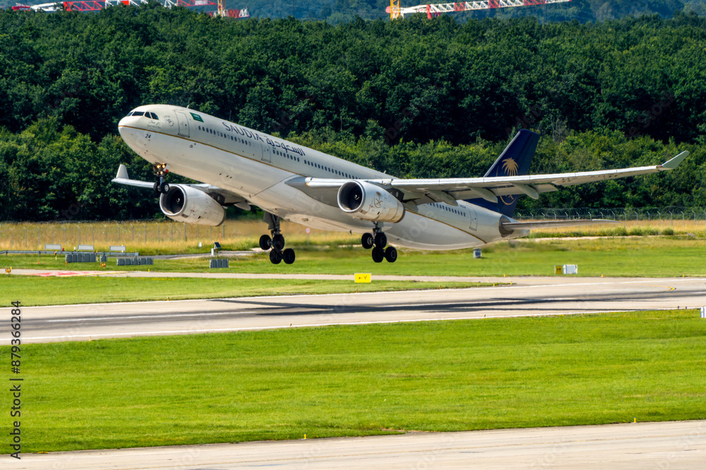 Geneva, Switzerland - July 04, 2024: sign and logo on an Airbus A330 ...