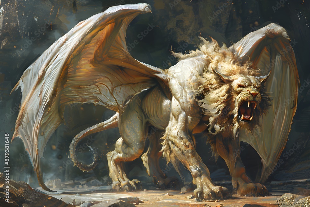 The majestic appearance of the manticore, an imaginary animal with the ...