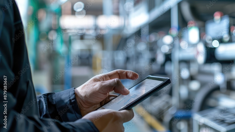 Industry 4.0,Augmented reality and smart logistic concept. Hand holding ...