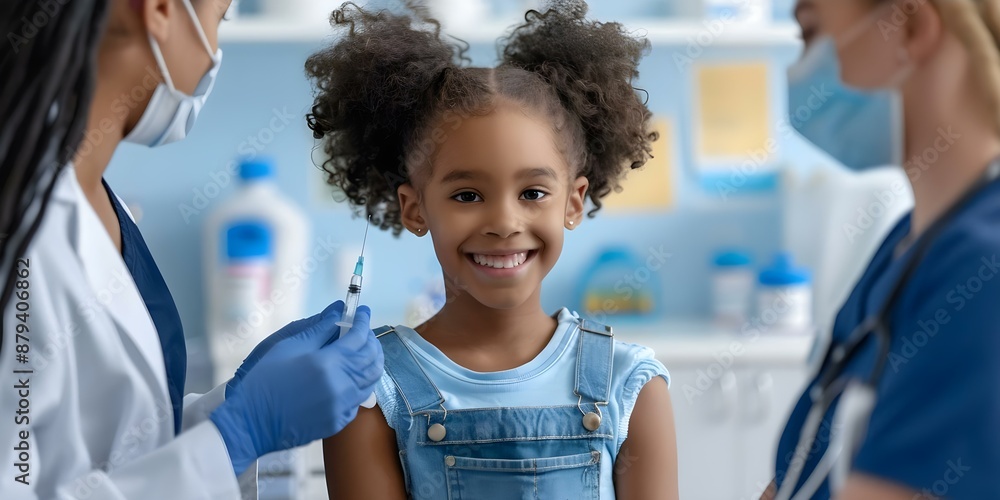 Girl receiving vaccination in doctors office during Immunization ...
