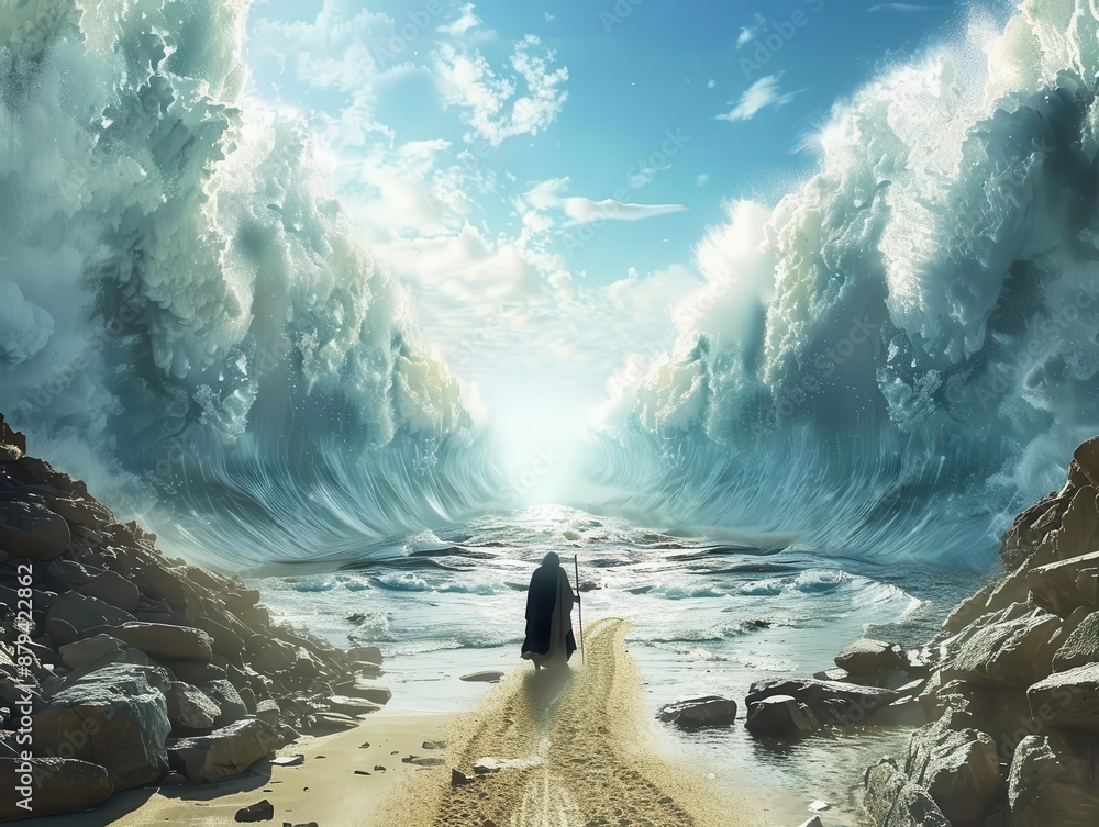 biblical miracle reimagined dramatic 3d rendering of moses parting the ...