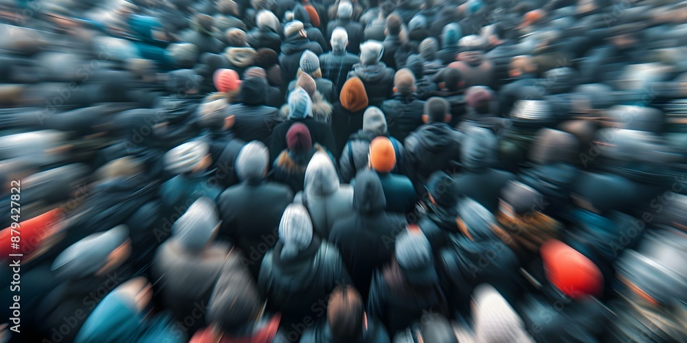 ภาพประกอบสต็อก Blurred top view of a chaotic crowd in a mass brawl ...