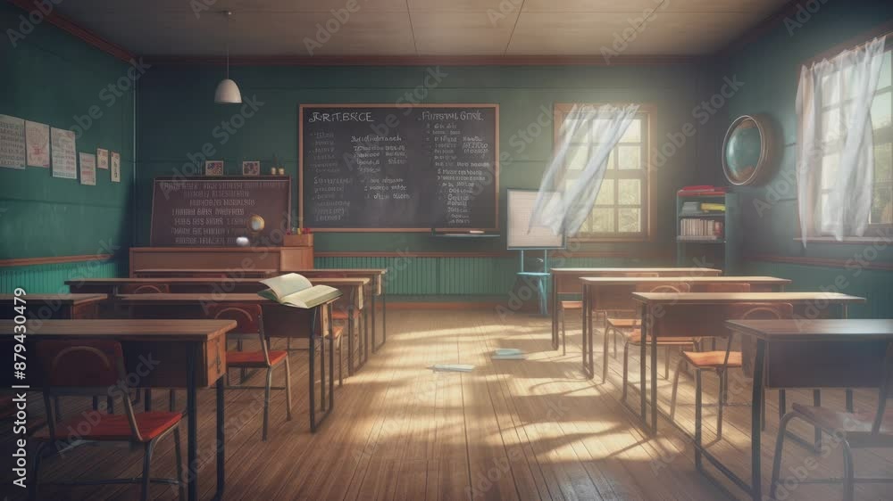 back to school classroom with blackboard background with anime or ...