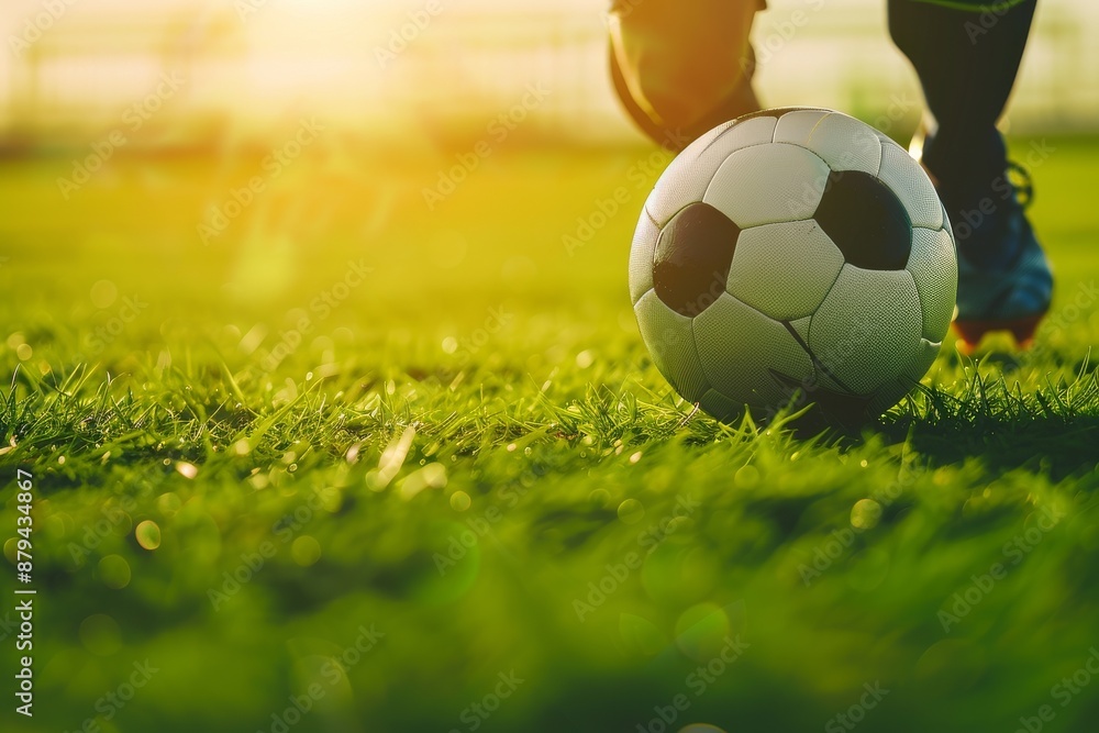 Close-up of a soccer player's feet dribbling the ball, symbolizing ...