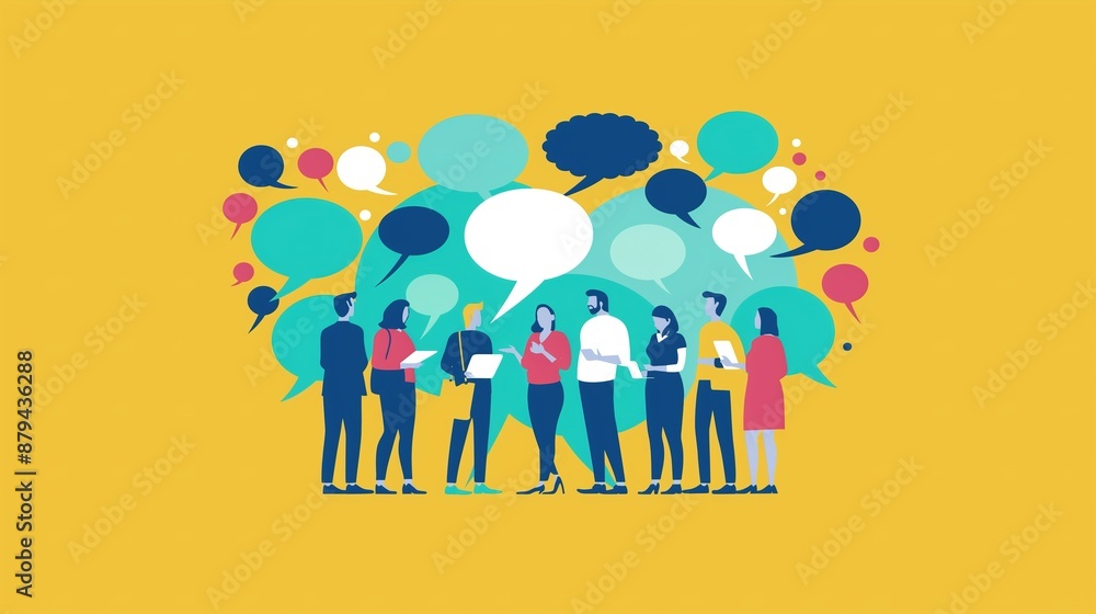 Flat Style Group Brainstorming Session with Constructive Chat Bubbles ...