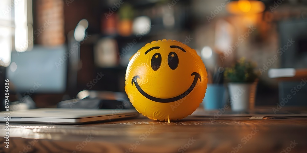Yellow smiley face stress ball for office desk to promote positivity ...