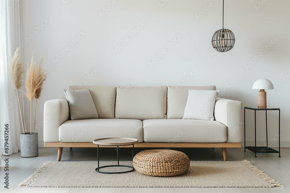 clean modern living room with a single piece of furniture Stock Photo ...