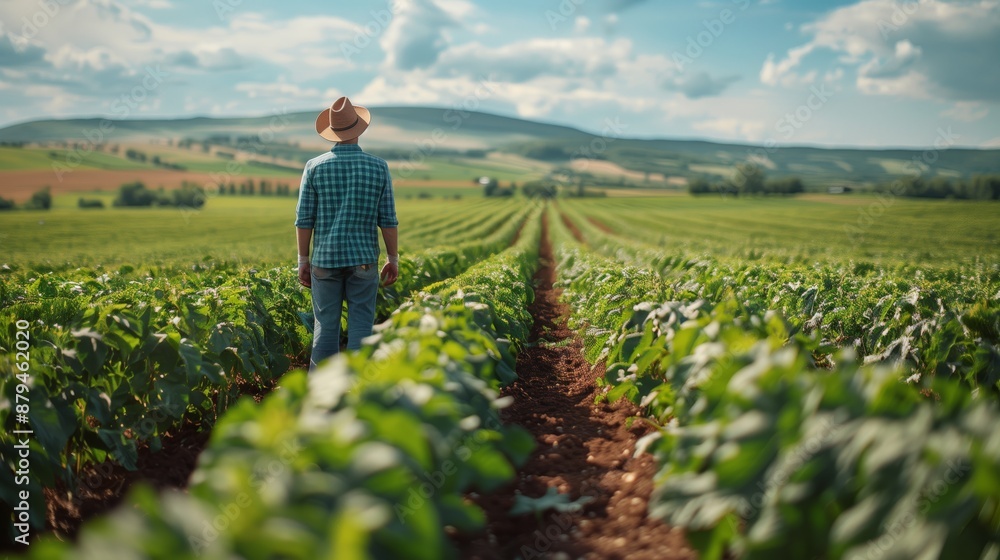 Farmer Observing Crops in Field. Farmer stands in a field observing his ...