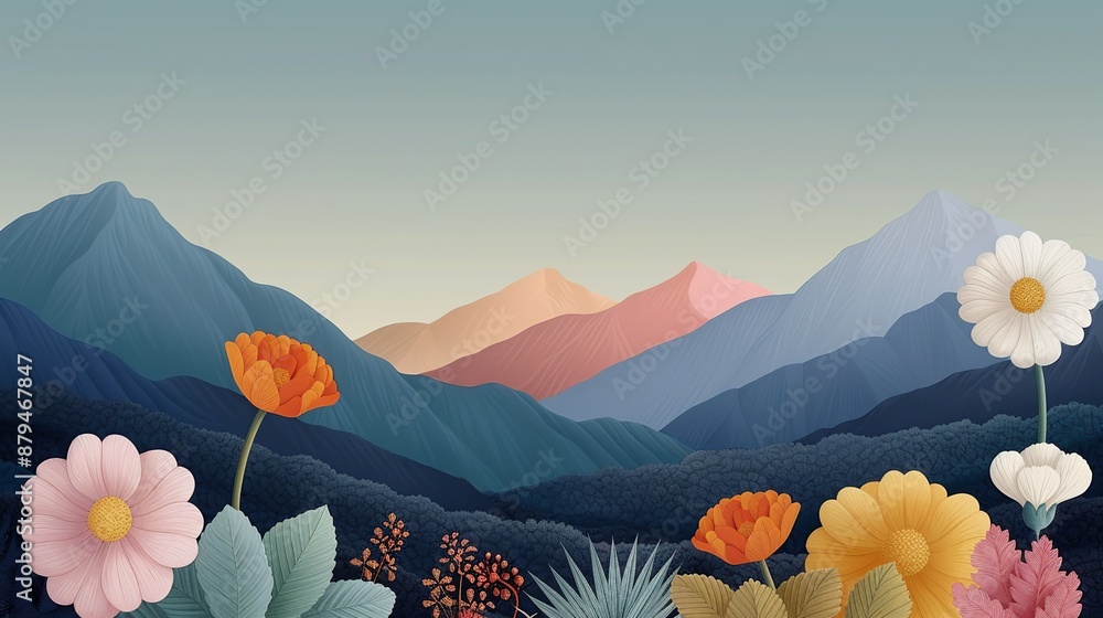 Abstract background of colorful nature scenes with vibrant floral ...
