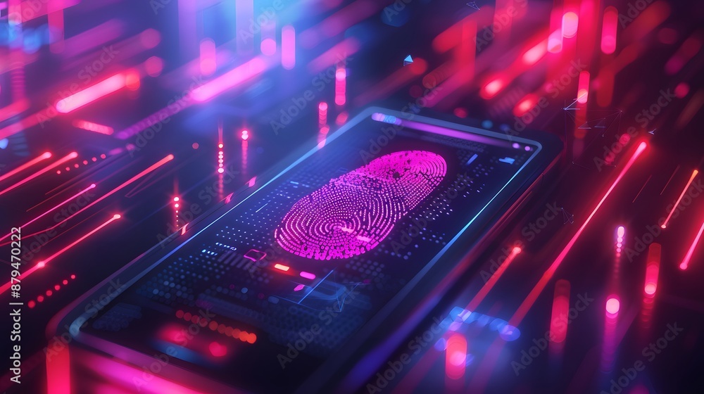 Illustrate a secure banking app interface with a fingerprint scanner ...