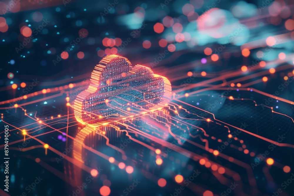 Modern Design Futuristic Cloud Computing Network - Connected Devices and Data - Trendy and ...