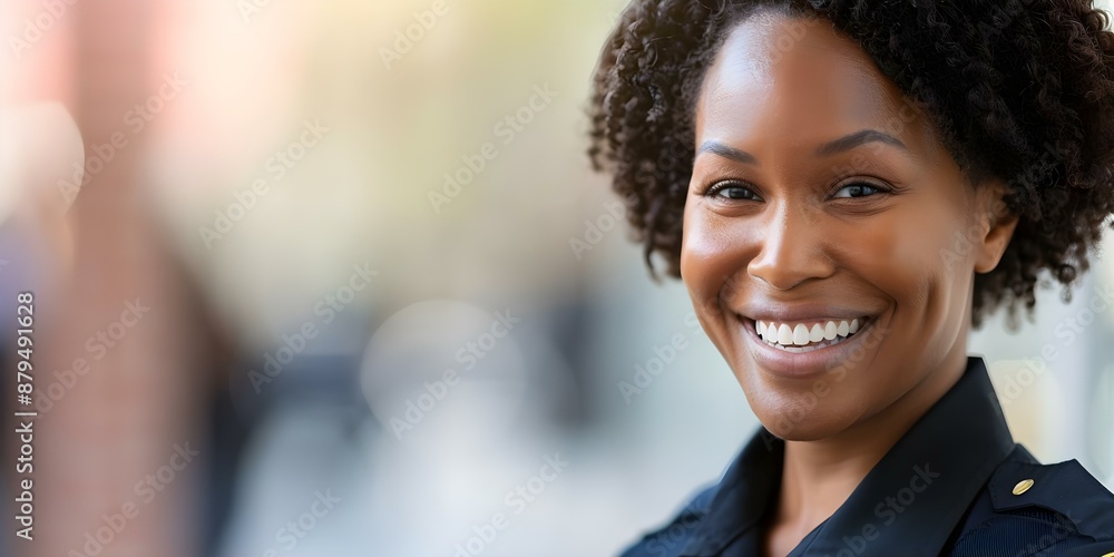 Smiling Black female officer engaging with coworkers in a police ...