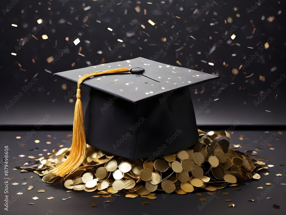 Graduation cap on a dark background with confetti AI generation Stock ...