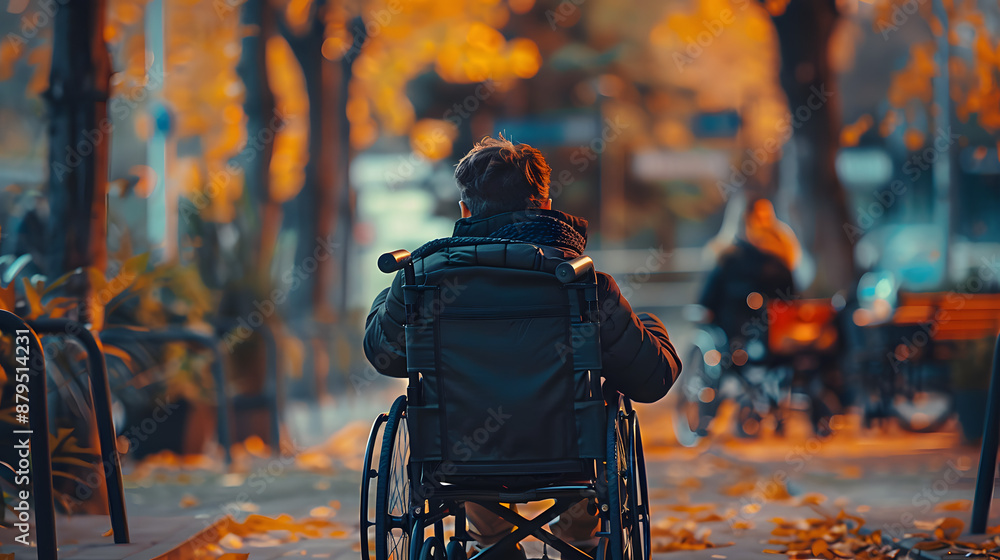 disabled man woman person using wheelchair on city nature park outdoors ...