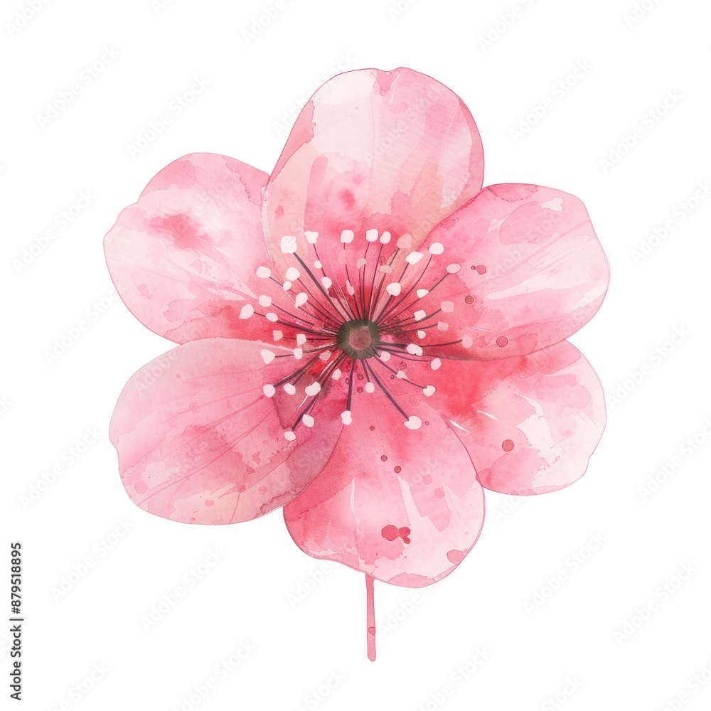 Watercolor pink flower on a white background vector illustration, clip ...