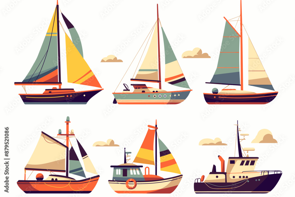 Vector set of Ships and Boats Isolated on White Background. Cartoon ...