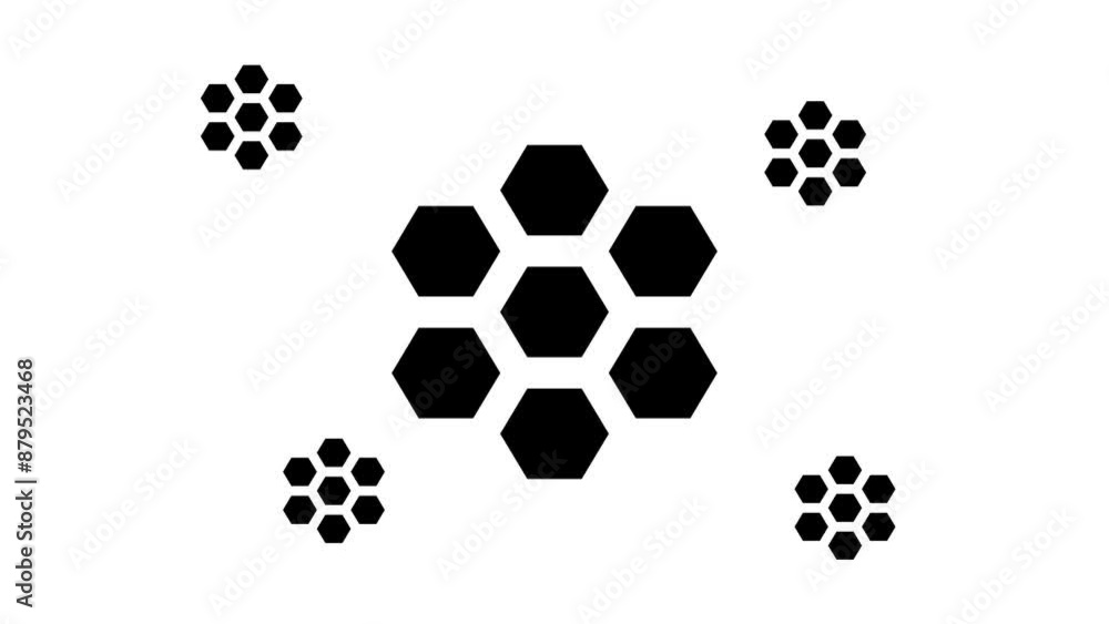 Zoom in and out animation the hive symbol. Large black symbol in the ...