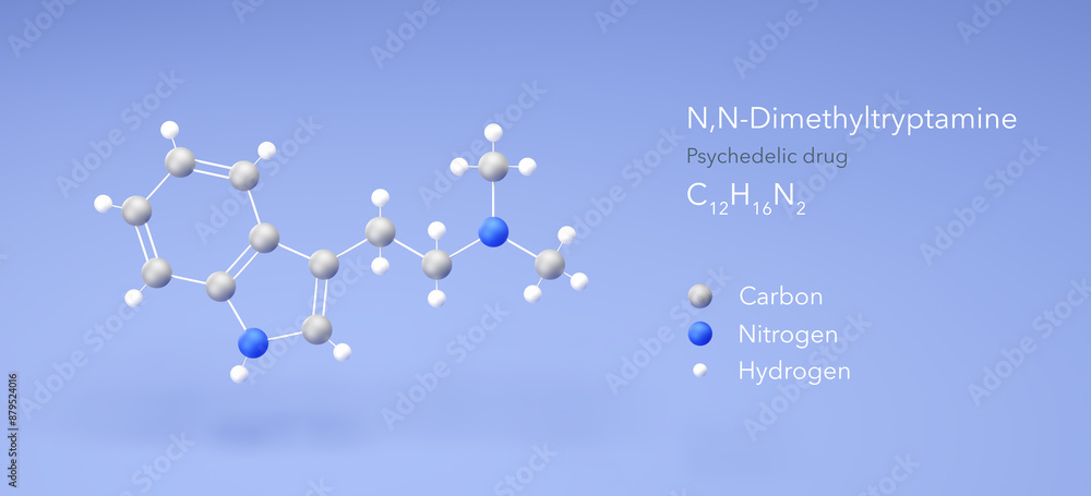 n.n-dimethyltryptamine molecule, molecular structure, substituted ...