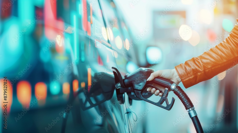 Person Filling Up Car at Gas Station with Fluctuating Gasoline Prices ...