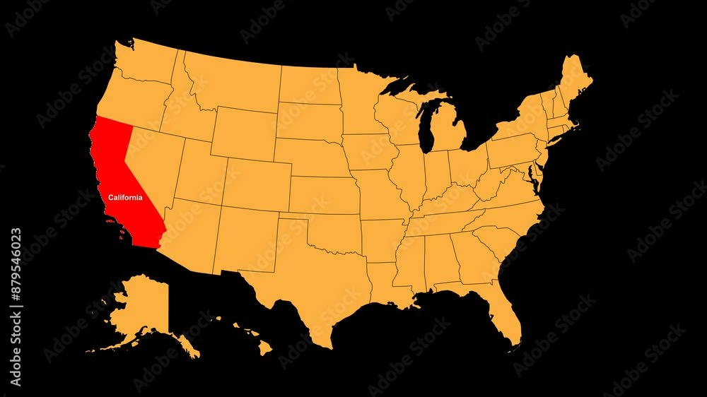 California map animated video. Map Highlighted on the USA map colour ...