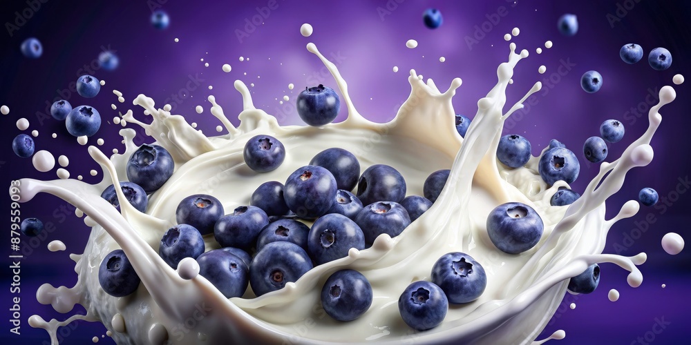 Blueberries Splashing into Milk, 3D Render, Blueberries, Milk, Splash ...