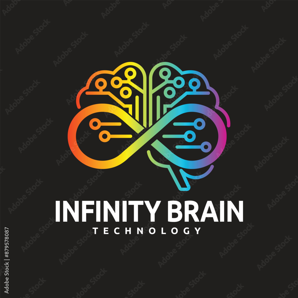 Infinity Brain Technology Logo Design with Rainbow Gradient Brain and ...