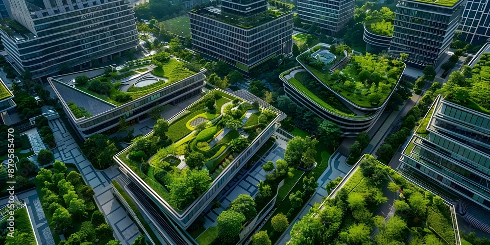 Sustainable urban architecture with green roofs solar panels and ...
