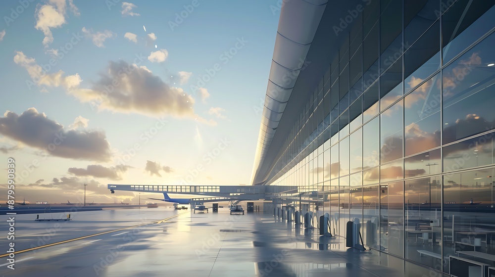 Design an icon for an airport terminal, featuring glass walls and jet ...