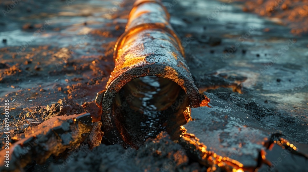 Cracked Pipeline, A cracked oil pipeline, representing the risks of ...