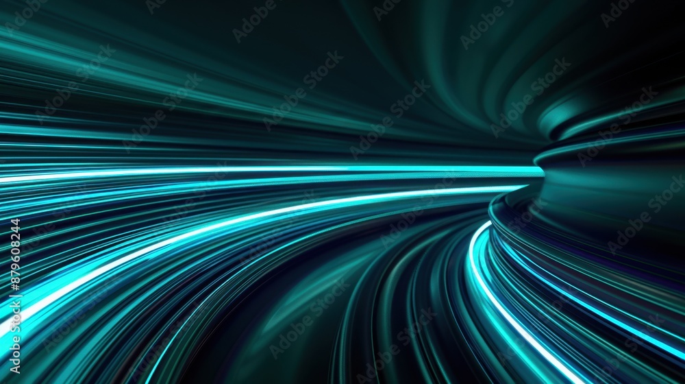 Dynamic curved speed lines in dark cyan and turquoise, creating a sense ...