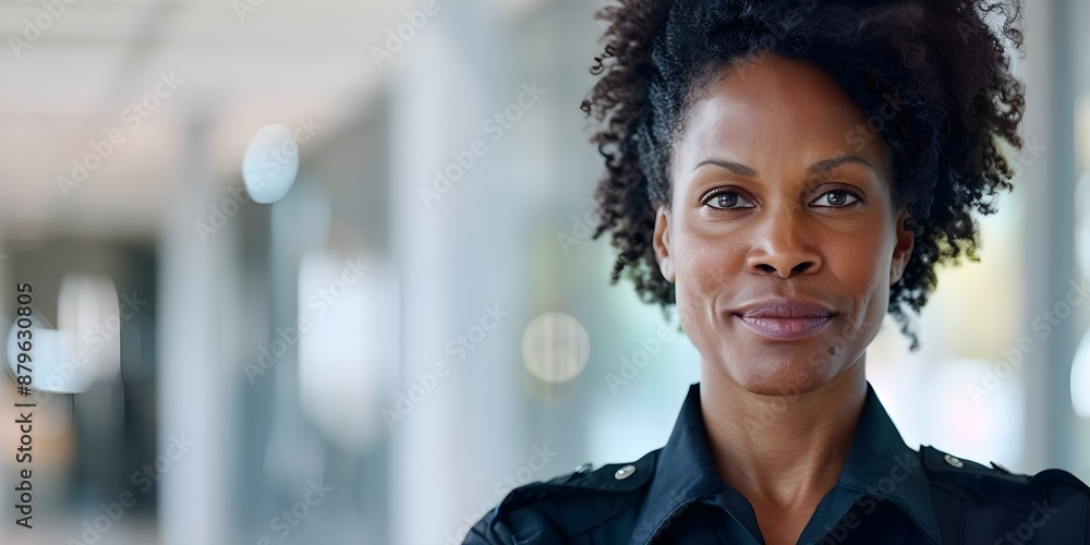 Black female cop standing in office. Concept Police officer, African ...