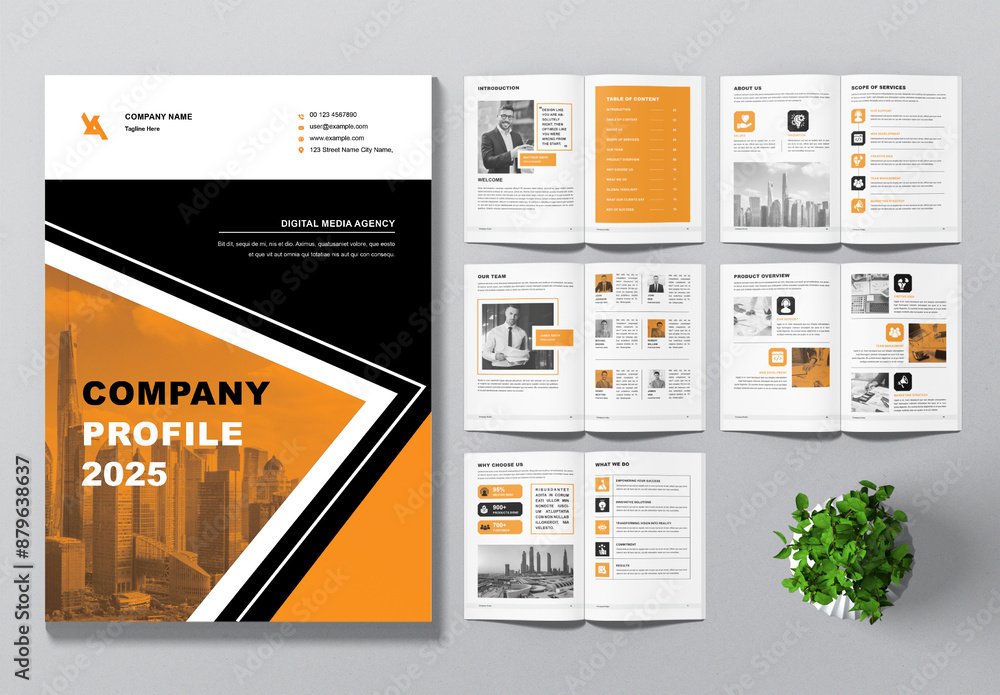Company Profile Landscape Layout With Yellow Accents Stock Template ...