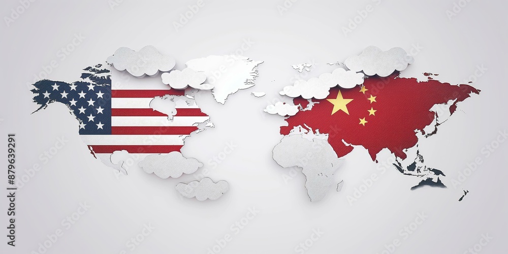 A world map with the United States flag overlaying North America and ...