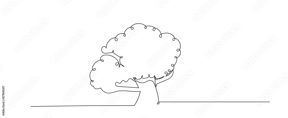 Continuous one line drawing of tree plant art style . Tree in single ...