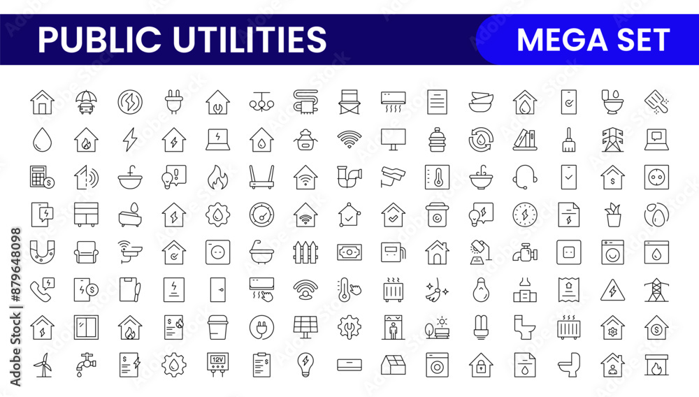 Public utilities linear signed icon collection. Signed thin line icons ...