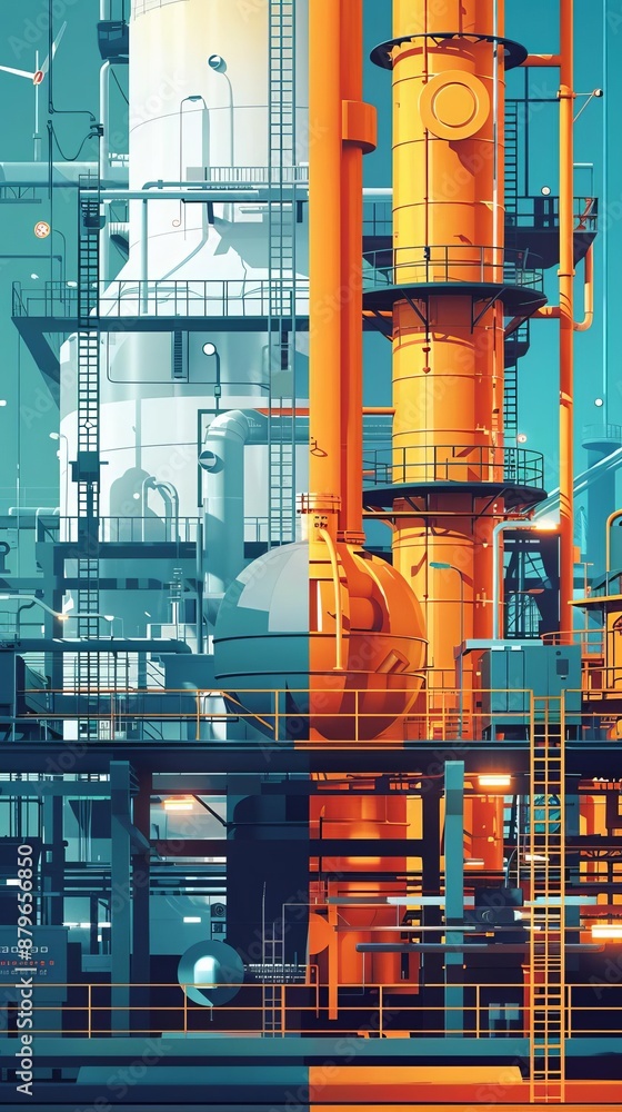 chemical product manufacturing flat design side view industrial ...