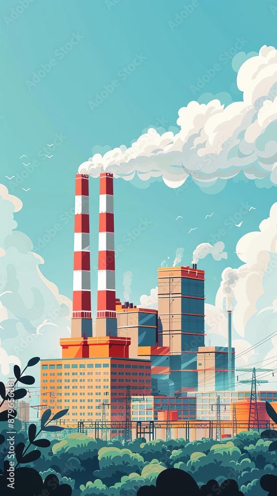 coal power plant flat design side view environmental animation Split ...