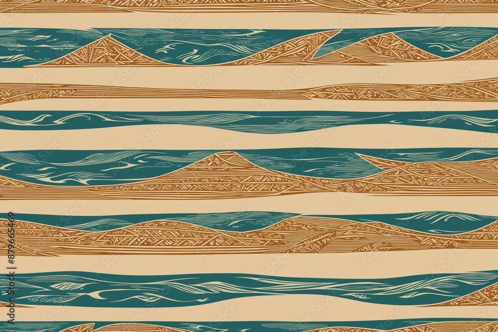 Kiribati outrigger canoe inspired nautical pattern wallpaper design ...