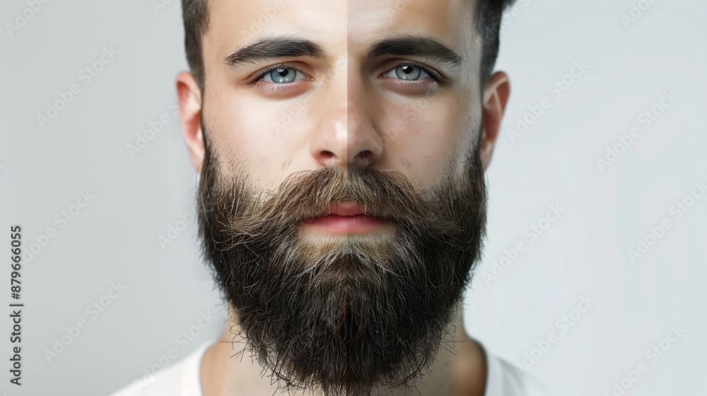 Half shaved Handsome young man with half shaved face Man with a beard ...