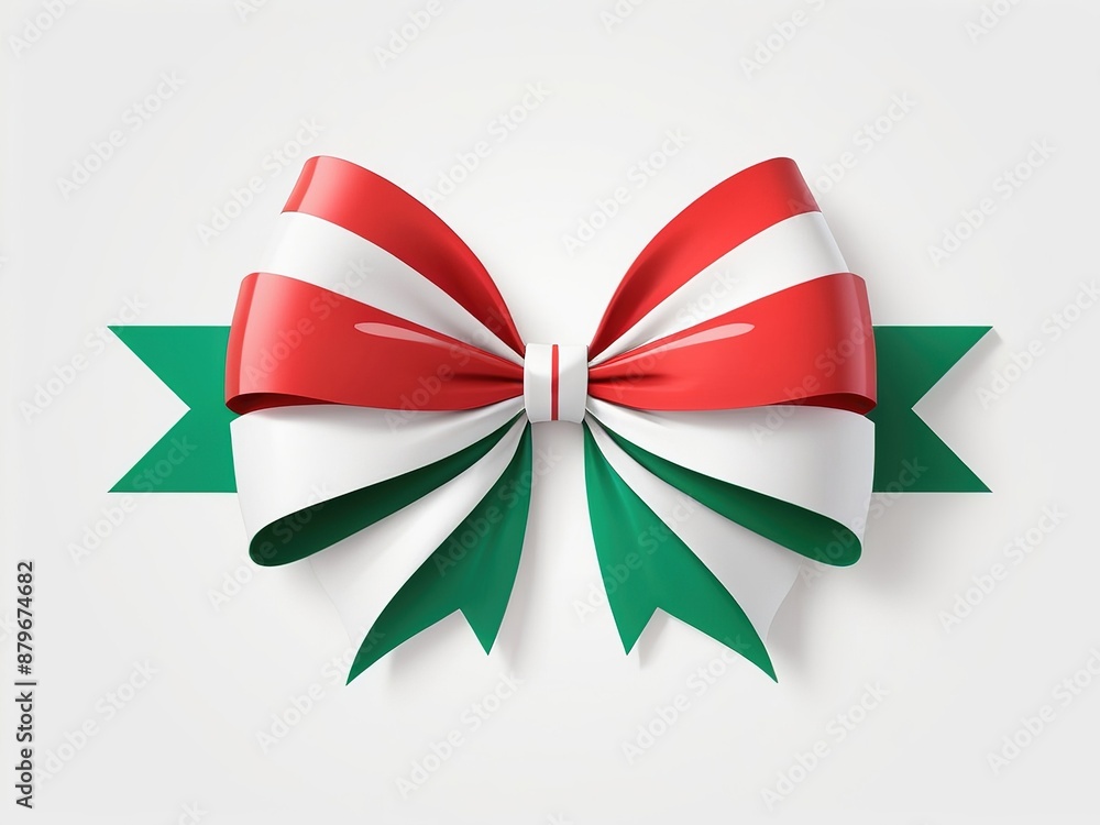 Moño de listón, color verde, blanco y rojo para conmemorar el día de la ...