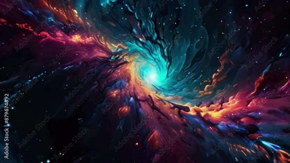 fluid animation that mimics the swirling patterns of a galaxy, with ...