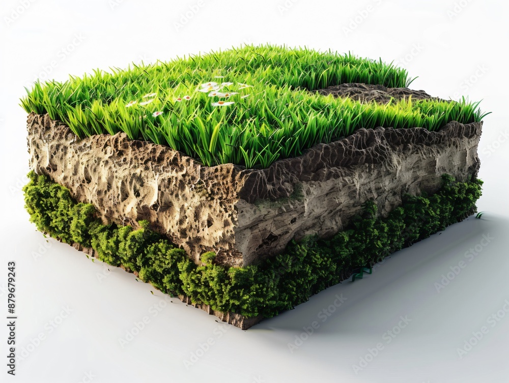 Cross-Section of Earth Showing Layers of Soil, Grass, and Roots Stock ...