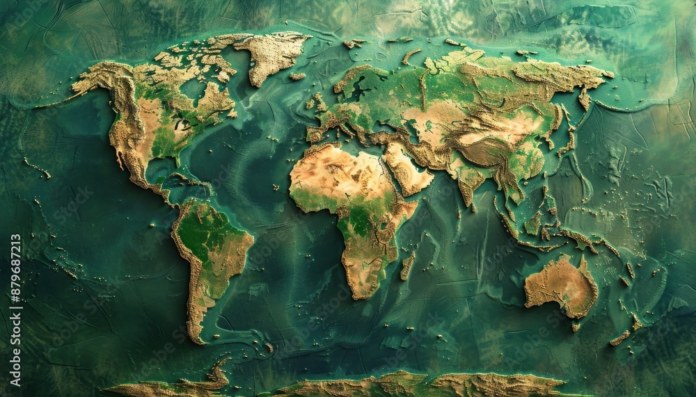 3D surface of earth planet. Map of the planet. World map with ...