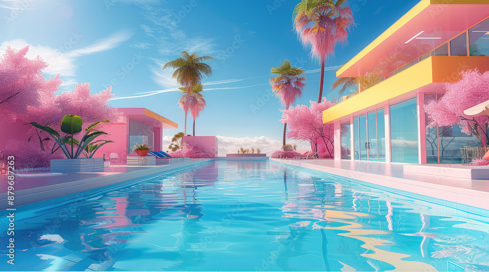 3d illustration of cute pool party, vibrant summer color palette, cute ...