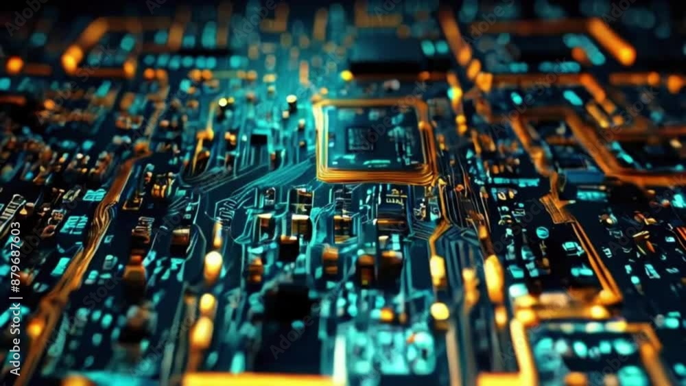 Combine digital waves with elements of a circuit board, showcasing the ...