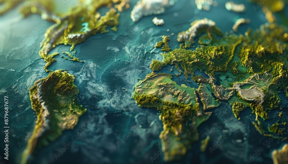 3D surface of earth planet. Map of the planet. World map with ...