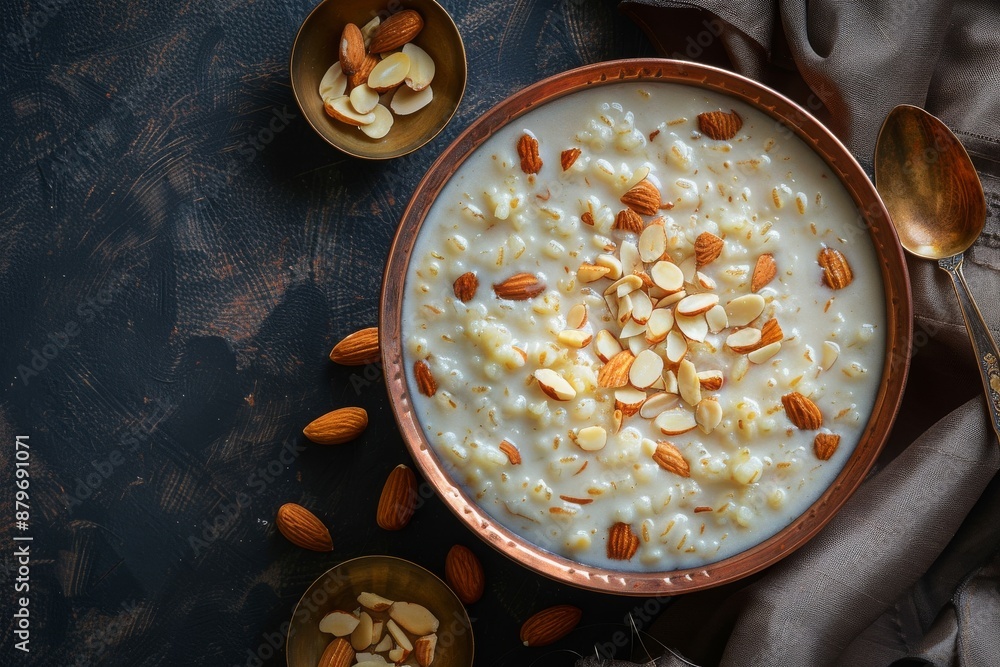 almond pudding in a copper bowl, Diwali, Indian food, nuts, almonds ...