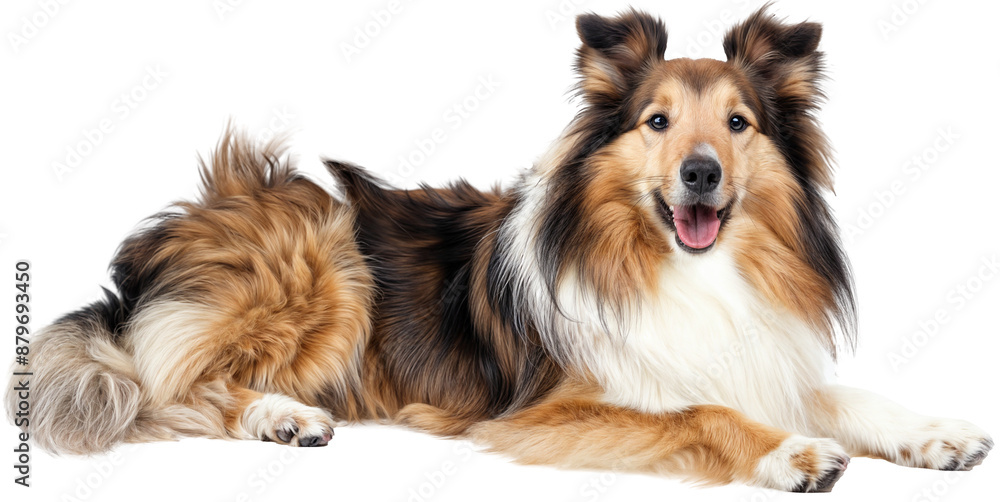 Smiling Shetland Sheepdog Lying Down on Transparent Background, Perfect ...